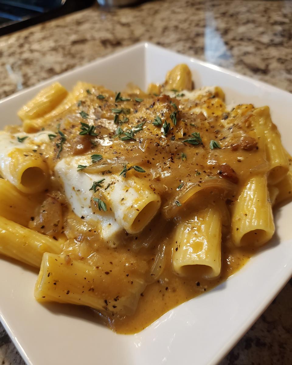Glorious French Onion Pasta: 4 Servings