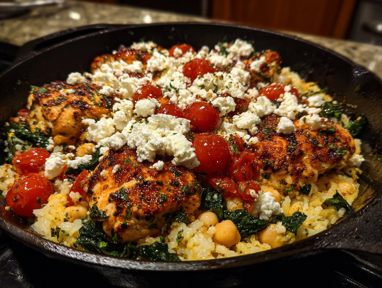 Amazing 4-Ingredient Greek Chicken Rice Feta Tomatoes