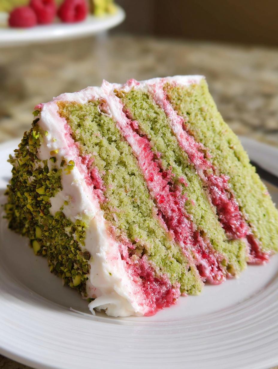 Amazing 3-step Raspberry Pistachio Layer Cake