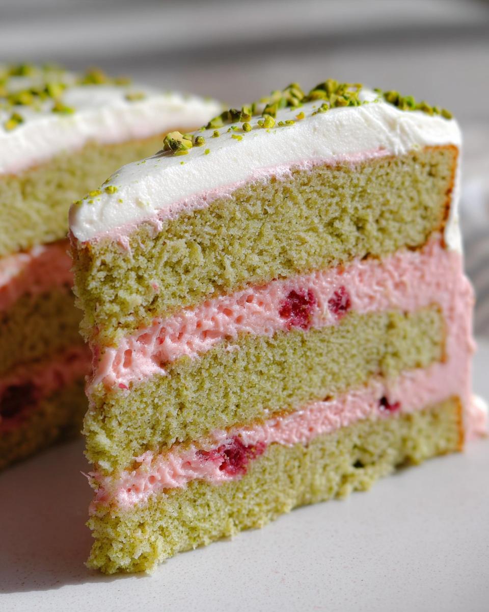 Amazing 3-step Raspberry Pistachio Layer Cake
