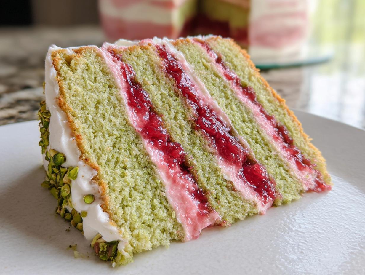Amazing 3-step Raspberry Pistachio Layer Cake